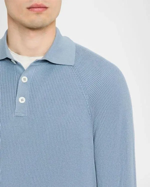 Brunello Cucinelli Apos;s Cotton English Rib Knit Polo Sweater - Ligh