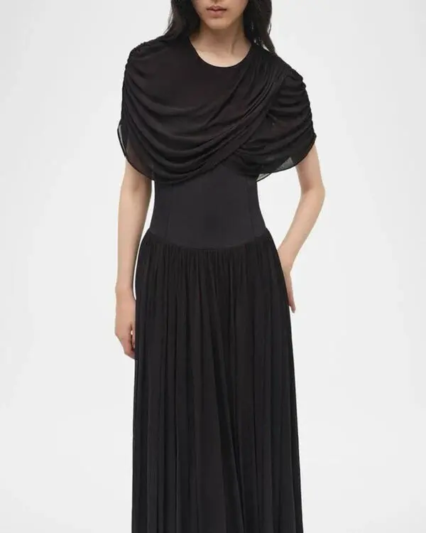 Simkhai Nancie Draped A-line Jersey Gown - Black