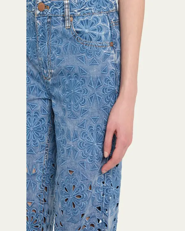 Alice + Olivia Weezy Laser-cut Wide-leg Jeans