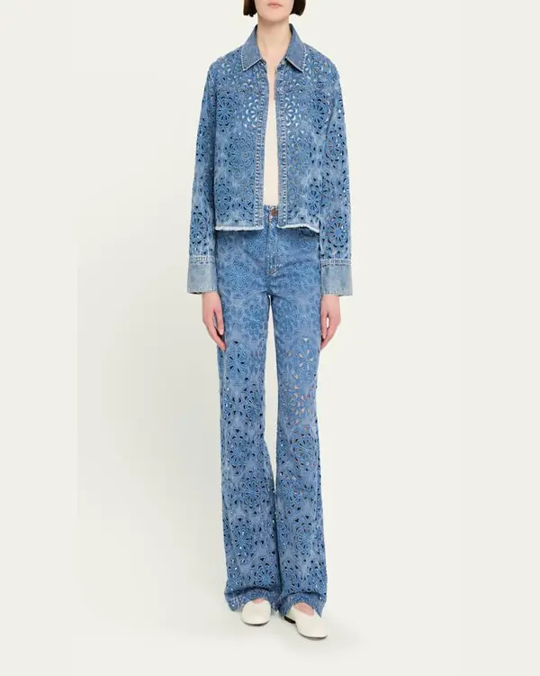 Alice + Olivia Weezy Laser-cut Wide-leg Jeans