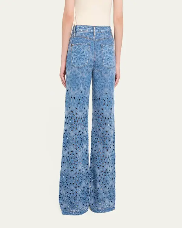 Alice + Olivia Weezy Laser-cut Wide-leg Jeans