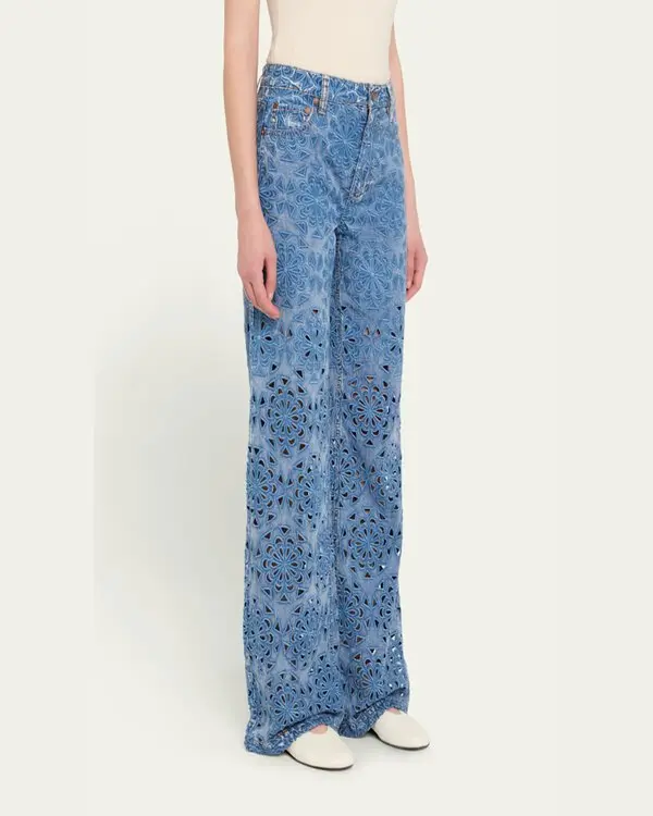 Alice + Olivia Weezy Laser-cut Wide-leg Jeans
