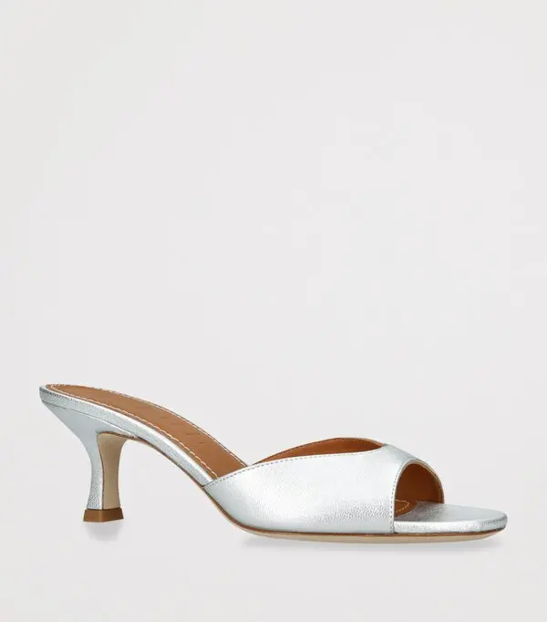 Staud Leather Heeled Mules - Silver