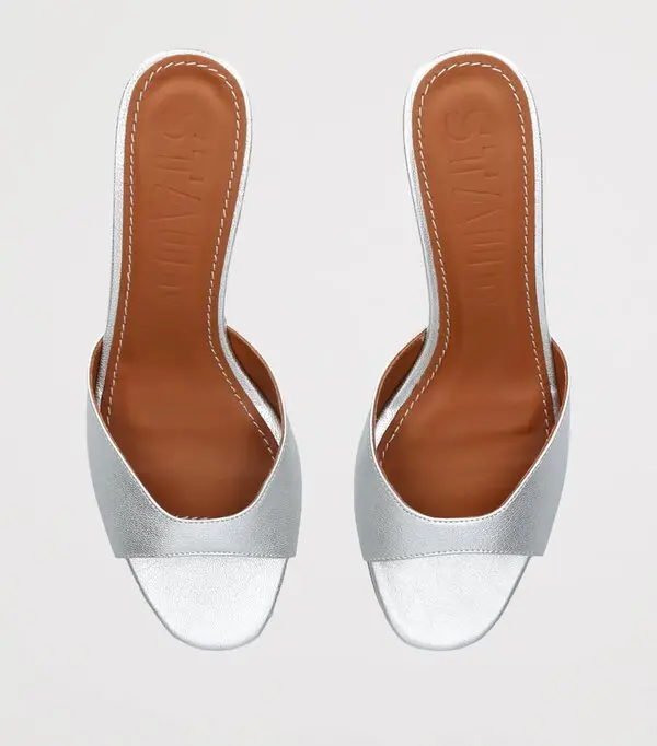 Staud Leather Heeled Mules - Silver