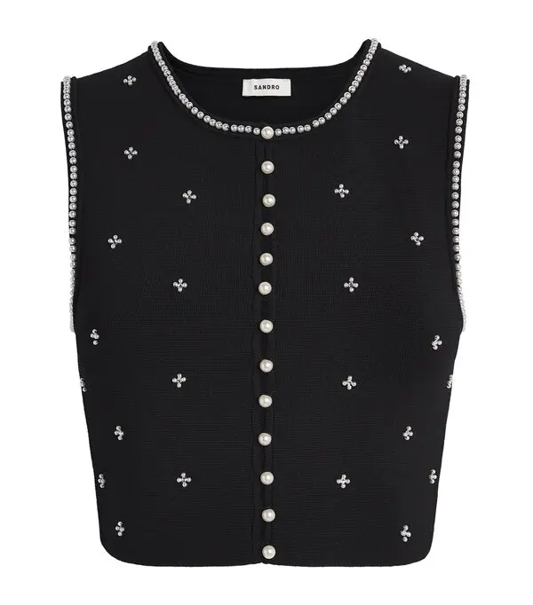 Sandro Knitted Embellished Crop Top