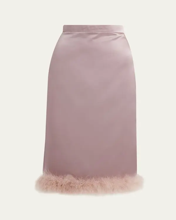 Valentino Garavani Feather-trimmed Satin Skirt