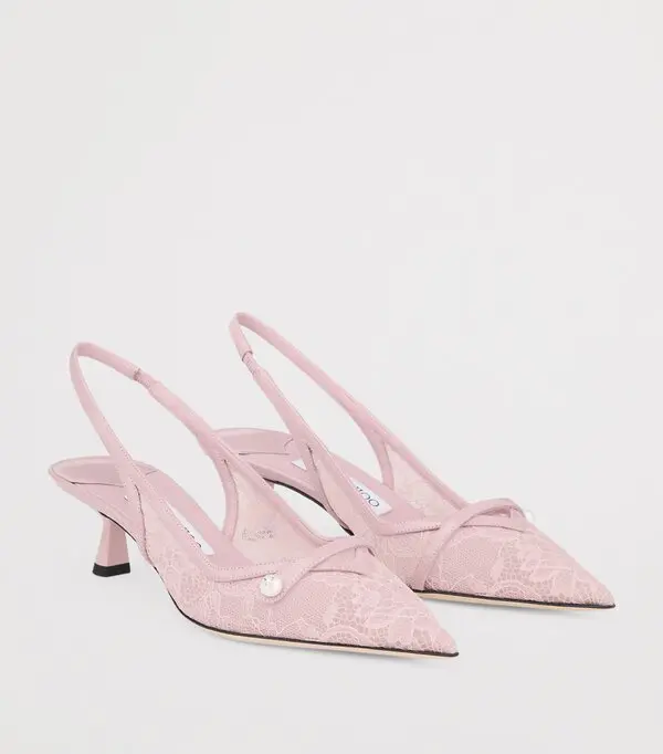 JIMMY CHOO Amita 45 Lace And Patent Leather Slingback Pumps - Pink
