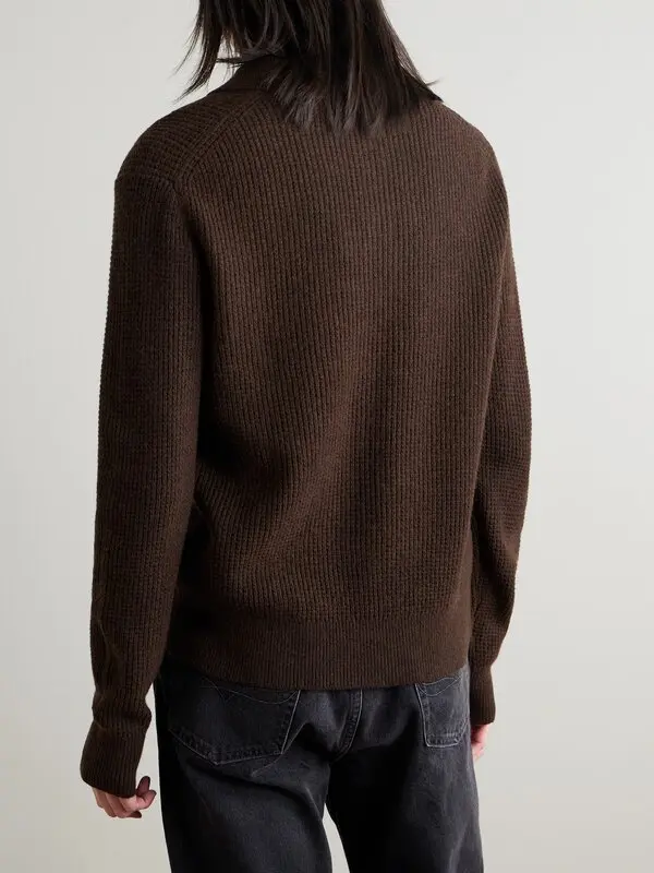 Polo Ralph Lauren Logo-embroidered Waffle-knit Wool And Cotton-blend Polo Sweater - Brown