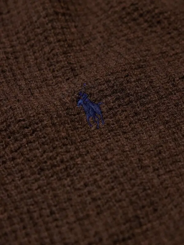 Polo Ralph Lauren Logo-embroidered Waffle-knit Wool And Cotton-blend Polo Sweater - Brown
