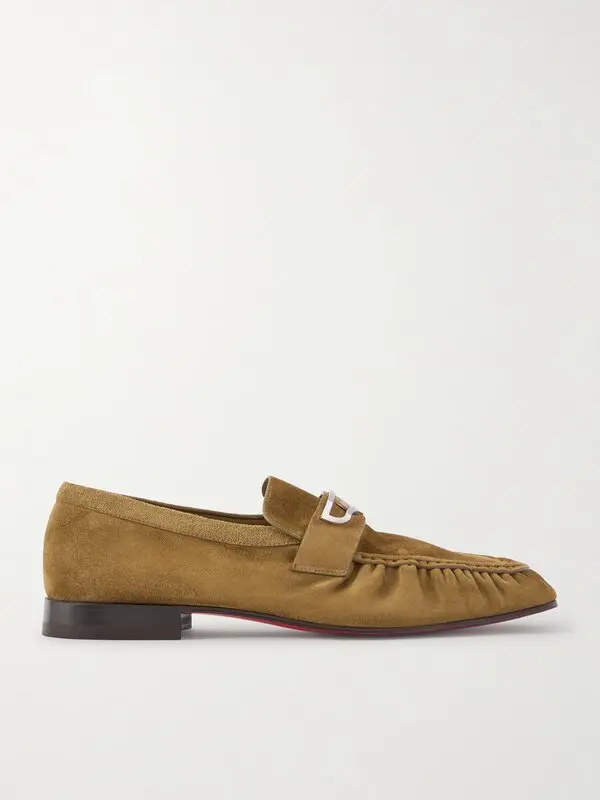 CHRISTIAN LOUBOUTIN Mocallista Embellished Suede Penny Loafers - Brown