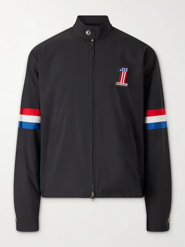 GOD'S TRUE CASHMERE Striped Appliquéd Recycled Shell Jacket