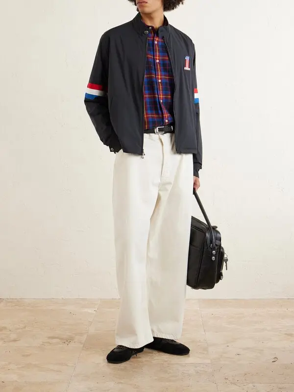 GOD'S TRUE CASHMERE Striped Appliquéd Recycled Shell Jacket
