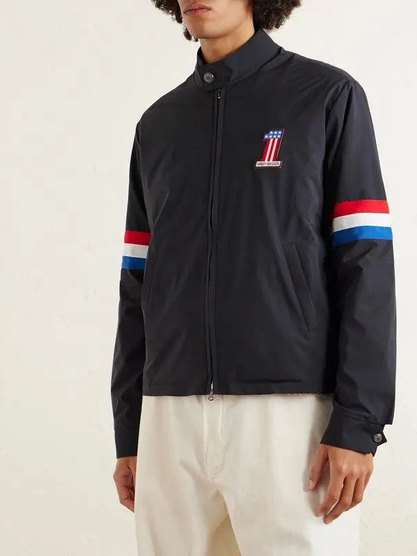 GOD'S TRUE CASHMERE Striped Appliquéd Recycled Shell Jacket