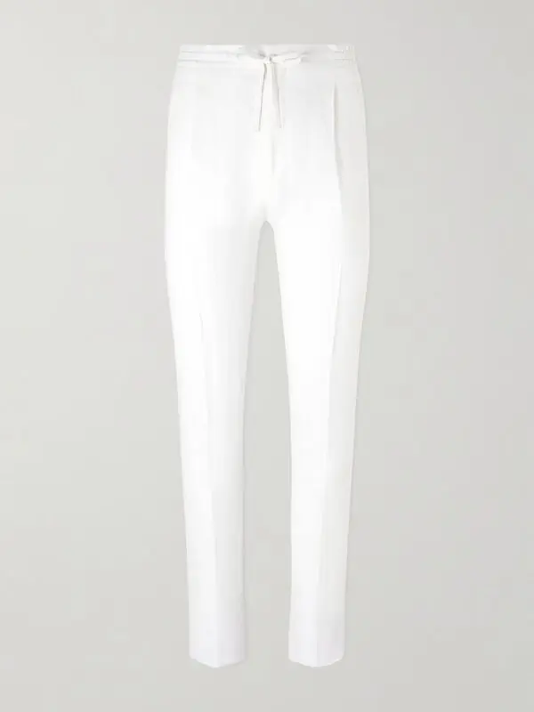 LARDINI Tapered Linen Drawstring Trousers - Neutrals