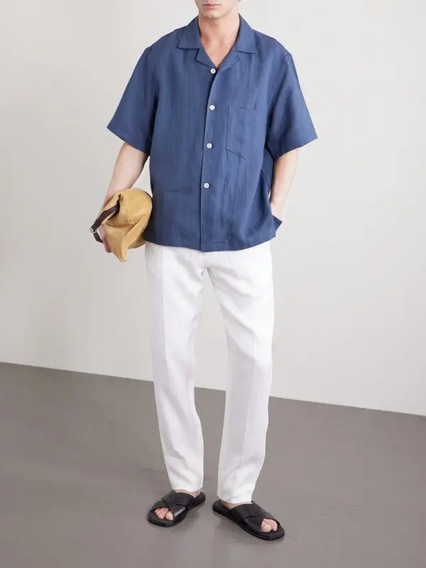 LARDINI Tapered Linen Drawstring Trousers - Neutrals