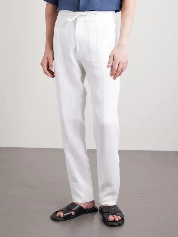LARDINI Tapered Linen Drawstring Trousers - Neutrals