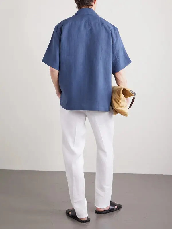 LARDINI Tapered Linen Drawstring Trousers - Neutrals