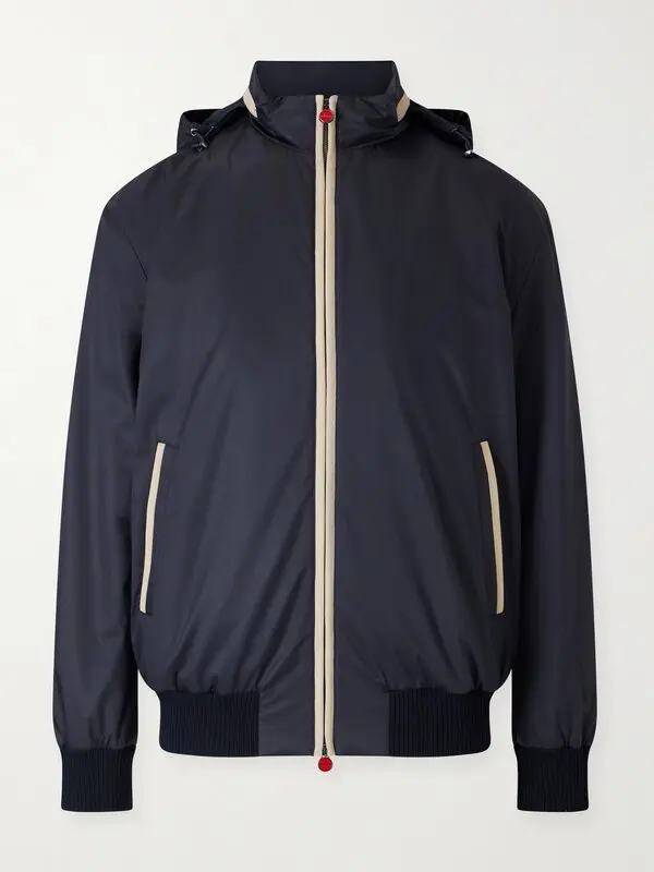 Kiton Suede-trimmed Shell Hooded Jacket - Blue