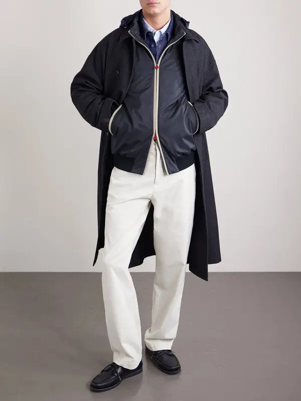 Kiton Suede-trimmed Shell Hooded Jacket