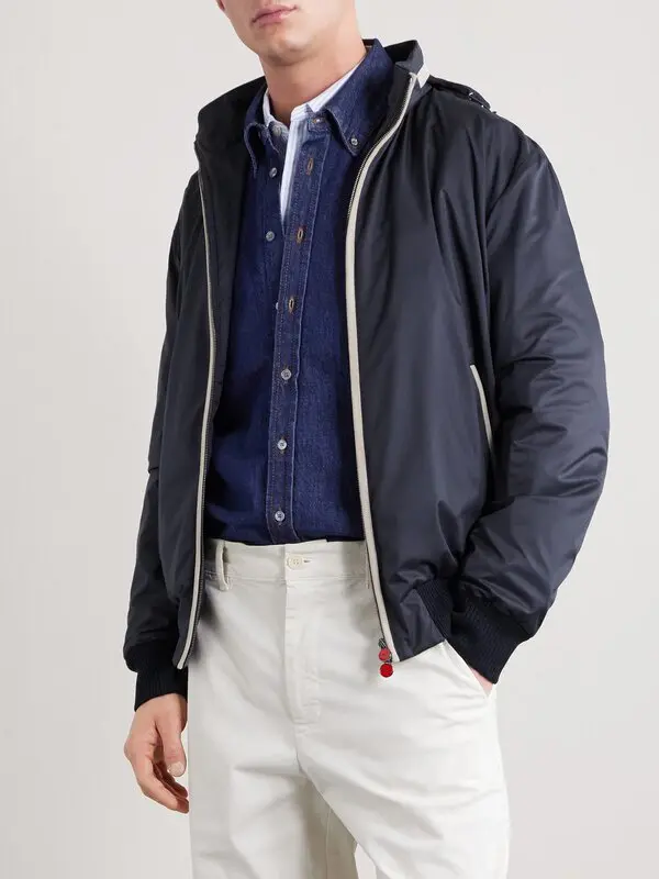 Kiton Suede-trimmed Shell Hooded Jacket
