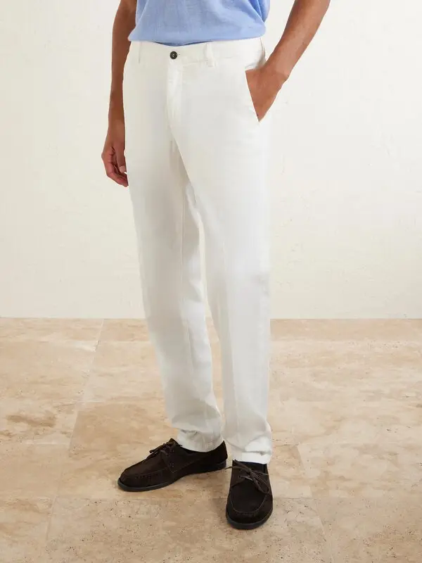 Eleventy Straight-leg Stretch Cotton And Silk-blend Trousers - White