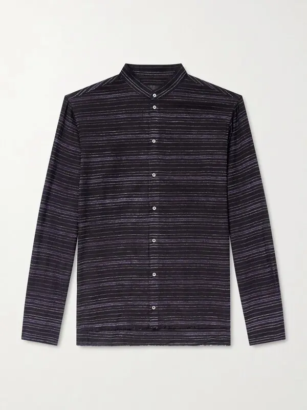 424 Hoorsenbuhs Embroidered Striped Cotton-blend Flannel Shirt - Black