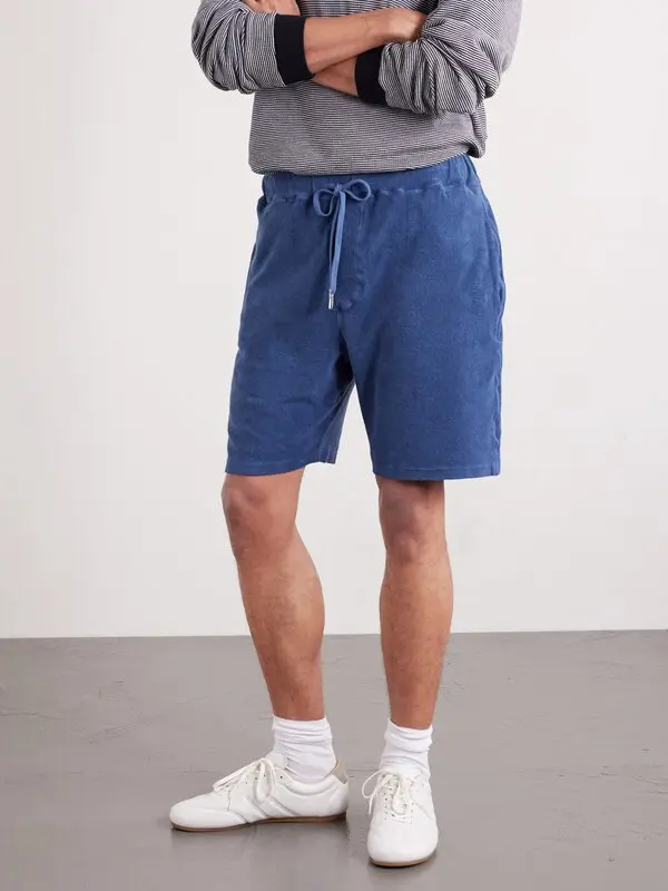 Fedeli Slim-fit Cotton-terry Drawstring Shorts - Blue