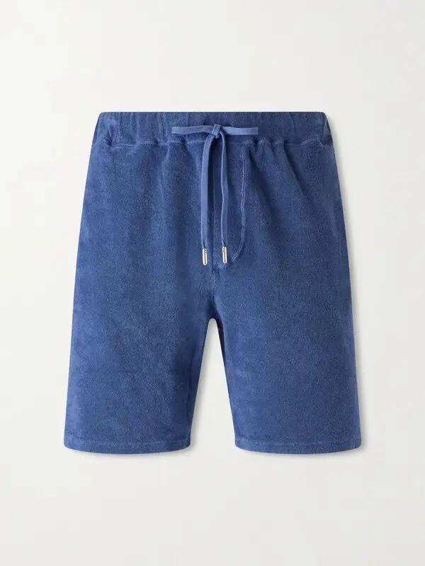 Fedeli Slim-fit Cotton-terry Drawstring Shorts - Blue