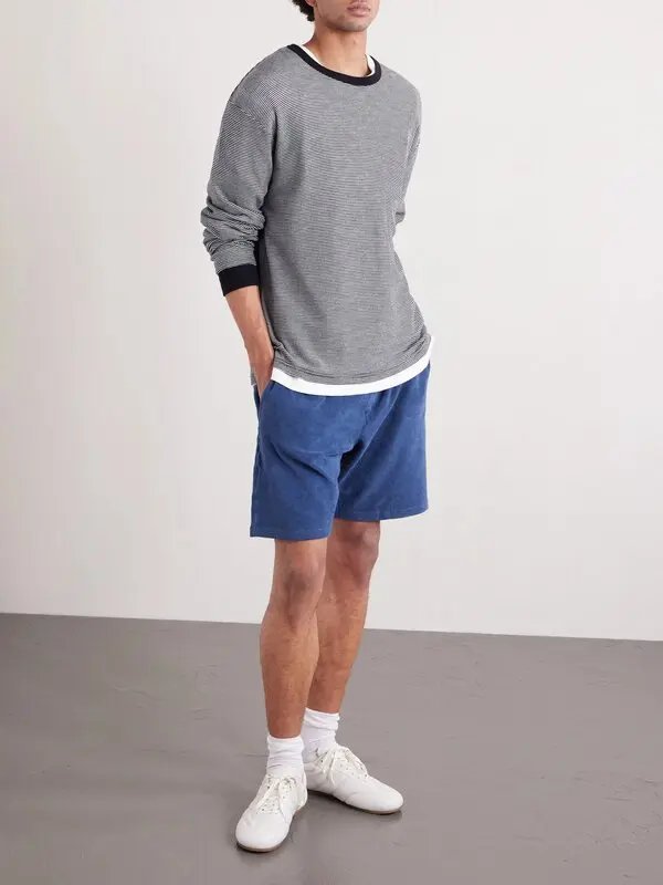 Fedeli Slim-fit Cotton-terry Drawstring Shorts - Blue