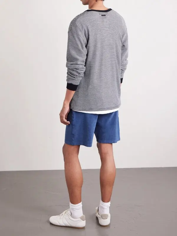 Fedeli Slim-fit Cotton-terry Drawstring Shorts - Blue
