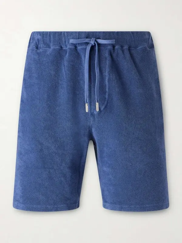 Fedeli Slim-fit Cotton-terry Drawstring Shorts - Navy