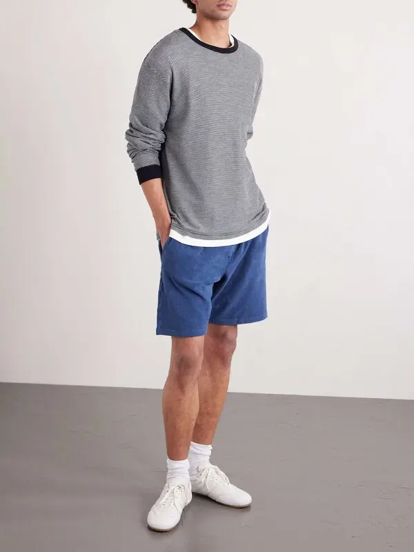 Fedeli Slim-fit Cotton-terry Drawstring Shorts - Navy