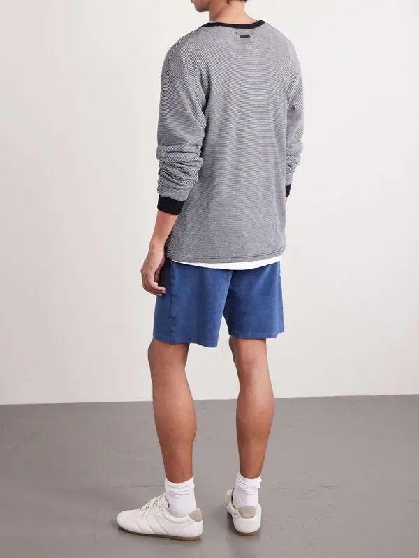 Fedeli Slim-fit Cotton-terry Drawstring Shorts - Navy