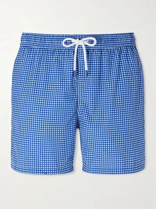 Fedeli Madeira Gingham Seersucker Swim Shorts - Blue