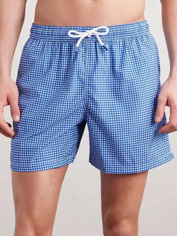 Fedeli Madeira Gingham Seersucker Swim Shorts - Blue
