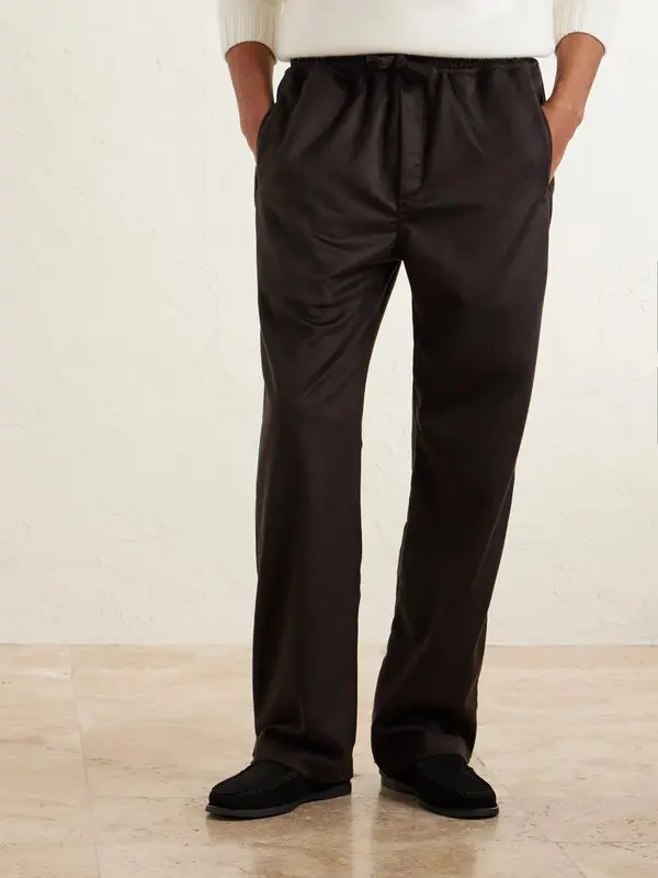 SAMAN AMEL Straight-leg Cashmere Drawstring Trousers - Brown