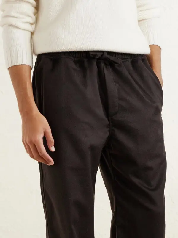 SAMAN AMEL Straight-leg Cashmere Drawstring Trousers - Brown
