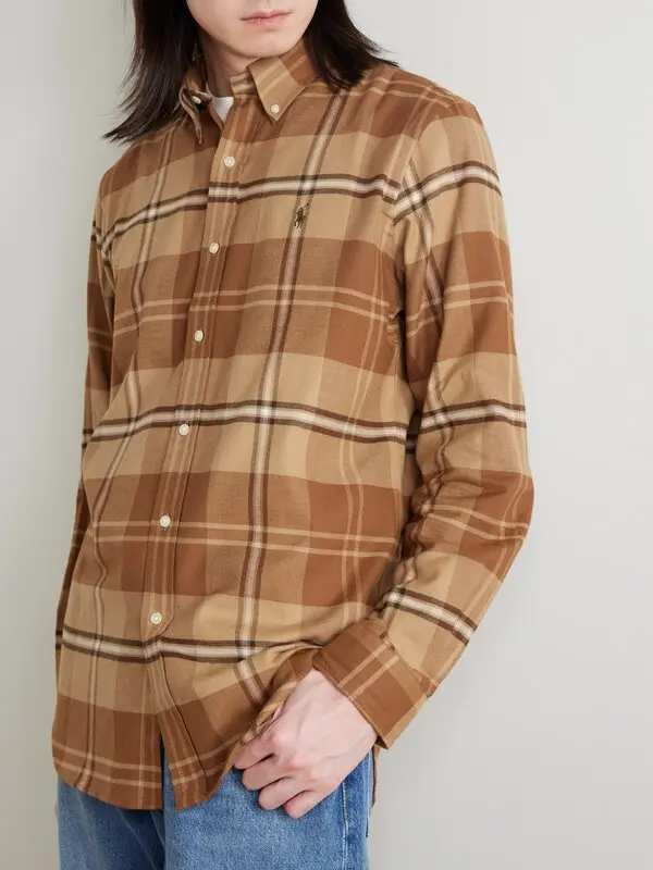 Polo Ralph Lauren Button-down Collar Logo-embroidered Checked Cotton-blend Twill Shirt - Brown