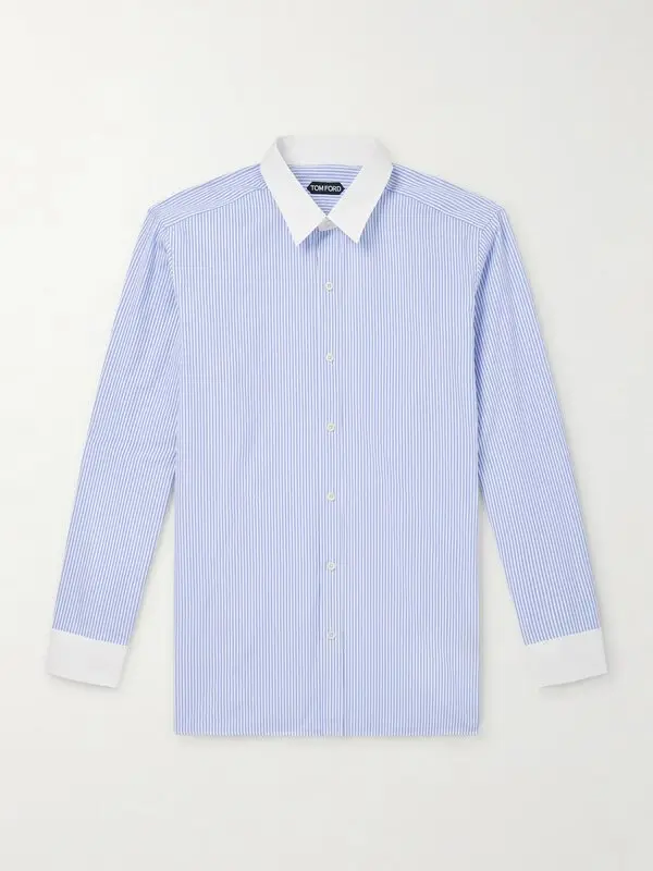 TOM FORD Striped Cotton-poplin Shirt - Blue