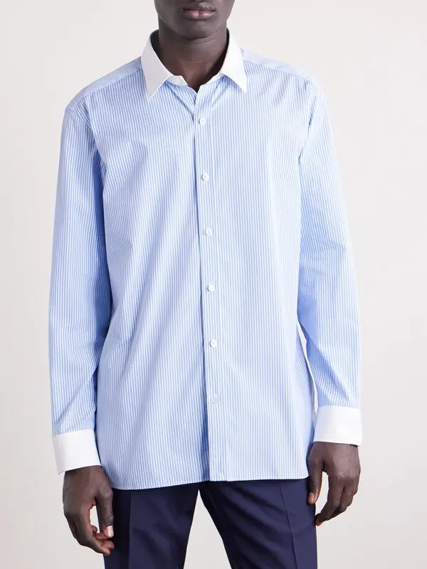 TOM FORD Striped Cotton-poplin Shirt - Blue
