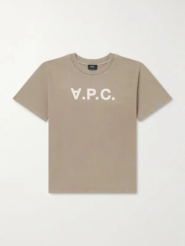 A.p.c. Standard Grand Vpc Logo-flocked Organic Cotton-jersey T-shirt - Neutrals