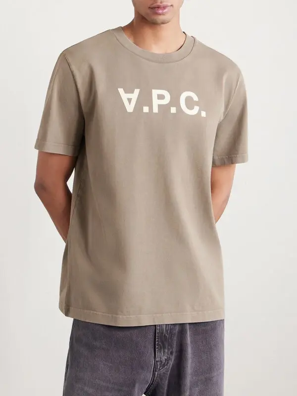 A.p.c. Standard Grand Vpc Logo-flocked Organic Cotton-jersey T-shirt - Neutrals