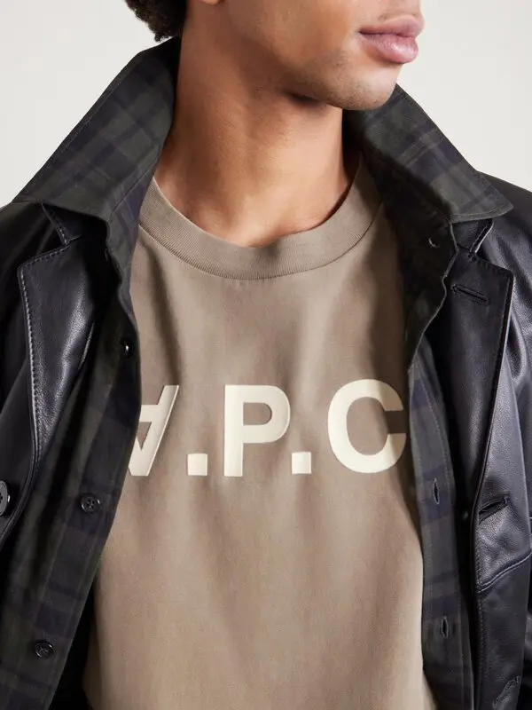 A.p.c. Standard Grand Vpc Logo-flocked Organic Cotton-jersey T-shirt - Neutrals