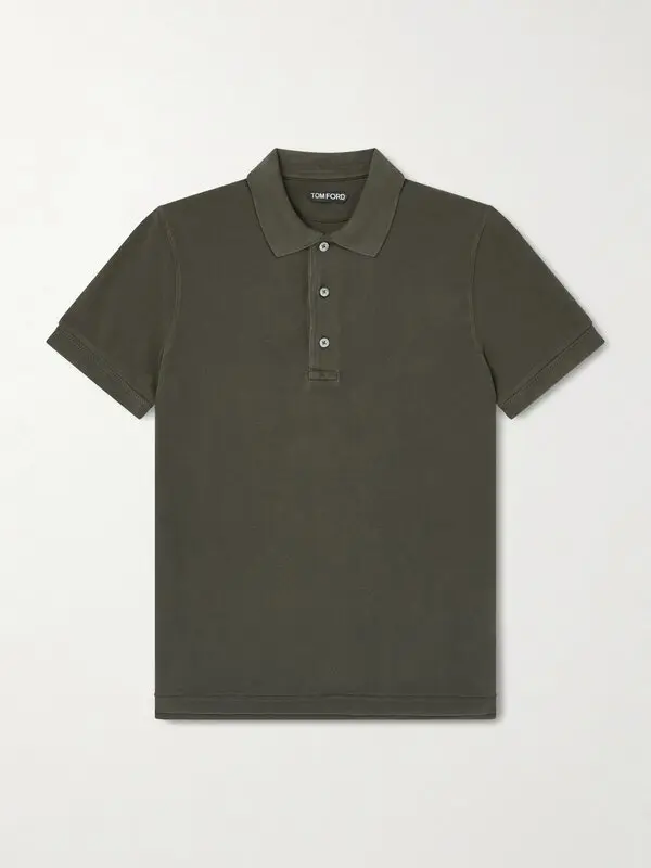 TOM FORD Slim-fit Lyocell And Cotton-blend Piqué Polo Shirt - Green