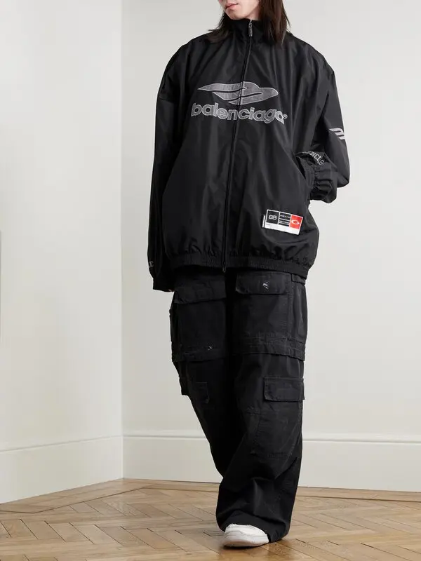 Balenciaga Appliquéd Logo-embroidered Track Jacket - Black
