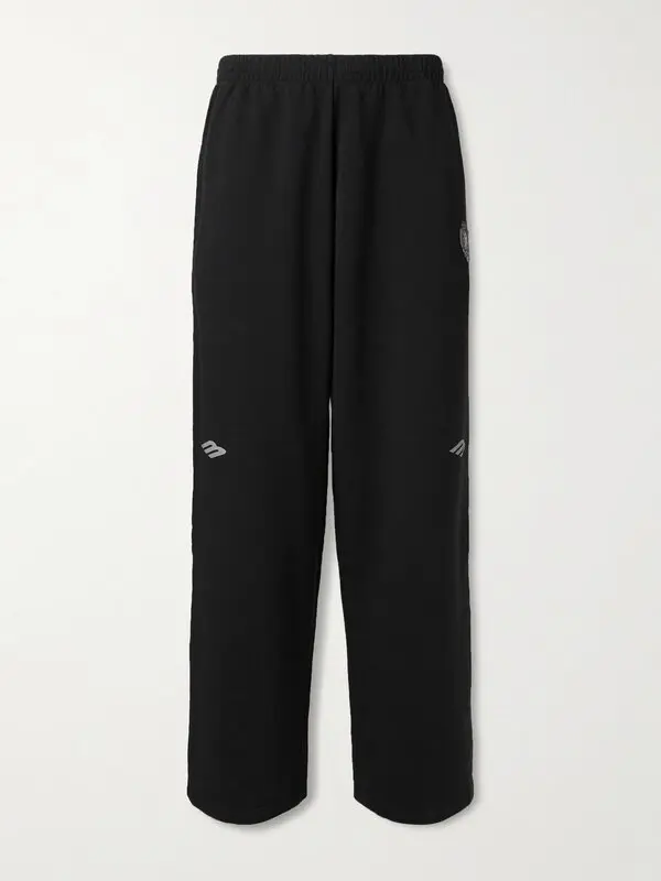 Balenciaga Wide-leg Logo-print Appliquéd Cotton-jersey Sweatpants - Onyx