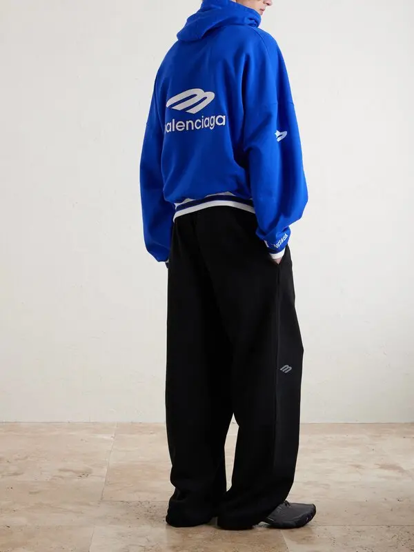 Balenciaga Wide-leg Logo-print Appliquéd Cotton-jersey Sweatpants - Black