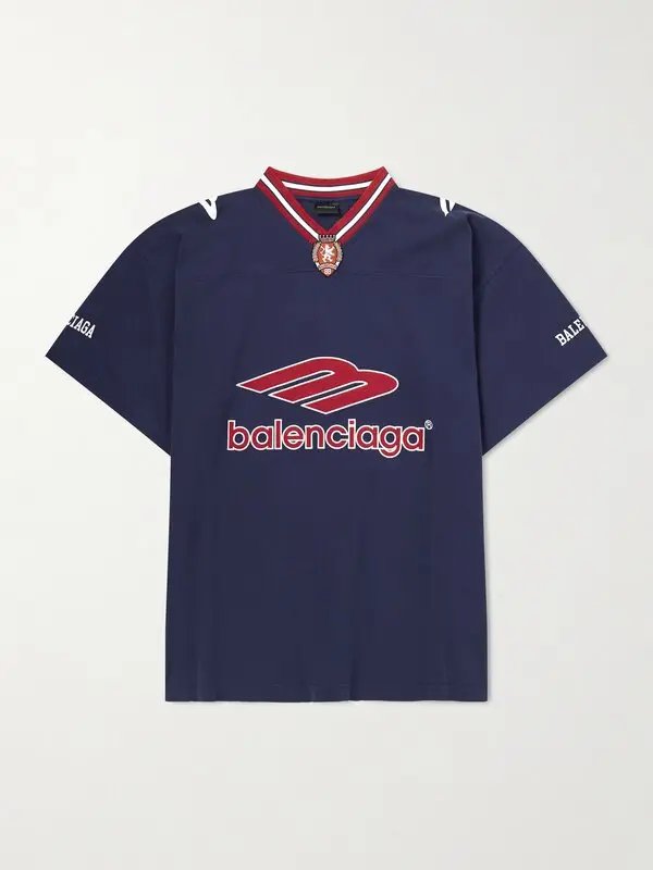 Balenciaga Oversized Embroidered Printed Cotton-jersey T-shirt - Blue