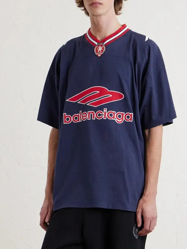 Balenciaga Oversized Embroidered Printed Cotton-jersey T-shirt - Blue