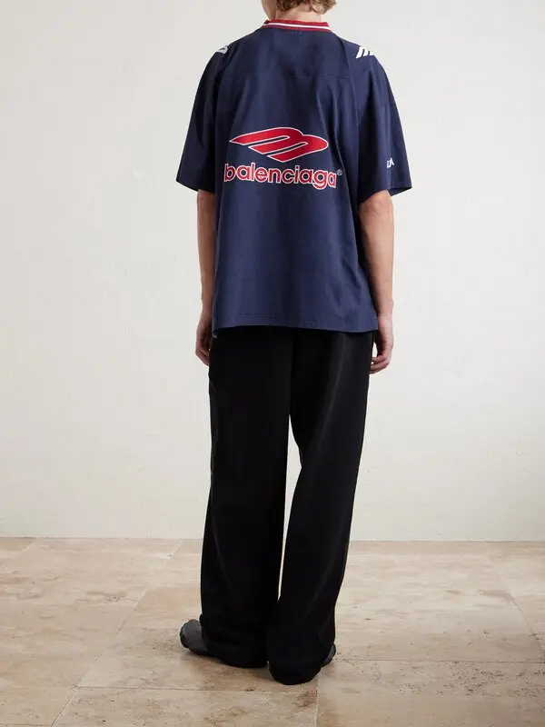 Balenciaga Oversized Embroidered Printed Cotton-jersey T-shirt - Blue